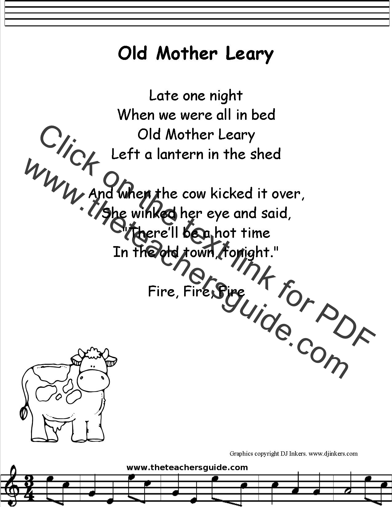 Old Mother Leary Lyrics Printout MIDI And Video